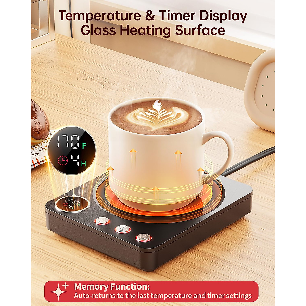 SWEETFULL Mug Warmer - 30W High Power, 3 Temp Settings, LED Display & 1-9H Timer, Coffee Cup Warmer for Desk, Candle Warmer, Coffee Accessories Gift for Women Men (Black)