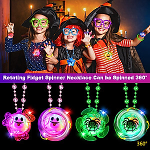 96 Pcs Halloween Party Favors Toys Bulk,Halloween Light Up Rings Glow Sticks Spin Necklace,Halloween Treats Non-Candy Goodie Bag Fillers Basket Stuffers Classroom Prizes Gifts for Kids Trick or Treats