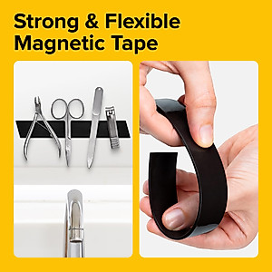 Flexible Magnetic Tape - 1 Inch x 10 Feet Magnetic Strip with Strong Self Adhesive - Ideal Magnetic Roll for Craft and DIY Projects - Sticky Magnets for Fridge and Dry Erase Board