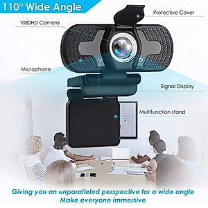 1080P Webcam with Microphone & Webcam Cover, 110-degree Wide Angle Widescreen USB HD Camera, Plug and Play, Laptop Computer Webcam for Live Web Lessons and Video Conference