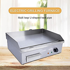 Commercial Electric Griddle, Flat Top Grill Hot Plate Stainless Steel Restaurant Grill Adjustable Thermostatic for Home Restaurant Kitchen BBQ Teppanyaki (110v, 3000W) (3000W)