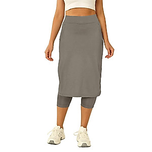 Aurgelmir Womens Tennis Skirt with Capris Leggings Golf Knee Length Skorts Athletic Long Skirts for Women with Pockets Grey