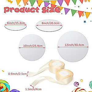 8 Pieces Cake Drums Round Sturdy White Cake Drum with 2 Pieces Satin Cake Ribbon for Heavy or Multi-Tiered Cakes (6, 8, 10, 12 Inch)