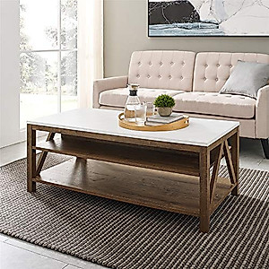 Walker Edison Modern Farmhouse A-Frame Wood Rectangle Coffee Table Living Room Ottoman Storage Shelf, 48 Inch, Natural Walnut
