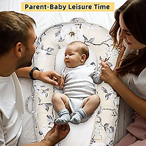 Mamibaby Baby Lounger,100% Soft Breathable, Portable Canvas Newborn Lounger Infant Floor Seat Cushion for Travel, Tummy Time, Newborn Must Have Essentials Baby Shower Registry Search(Flower)