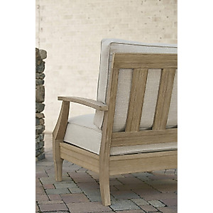 Signature Design by Ashley Clare View Outdoor Eucalyptus Wood Single Cushioned Lounge Chair, Beige