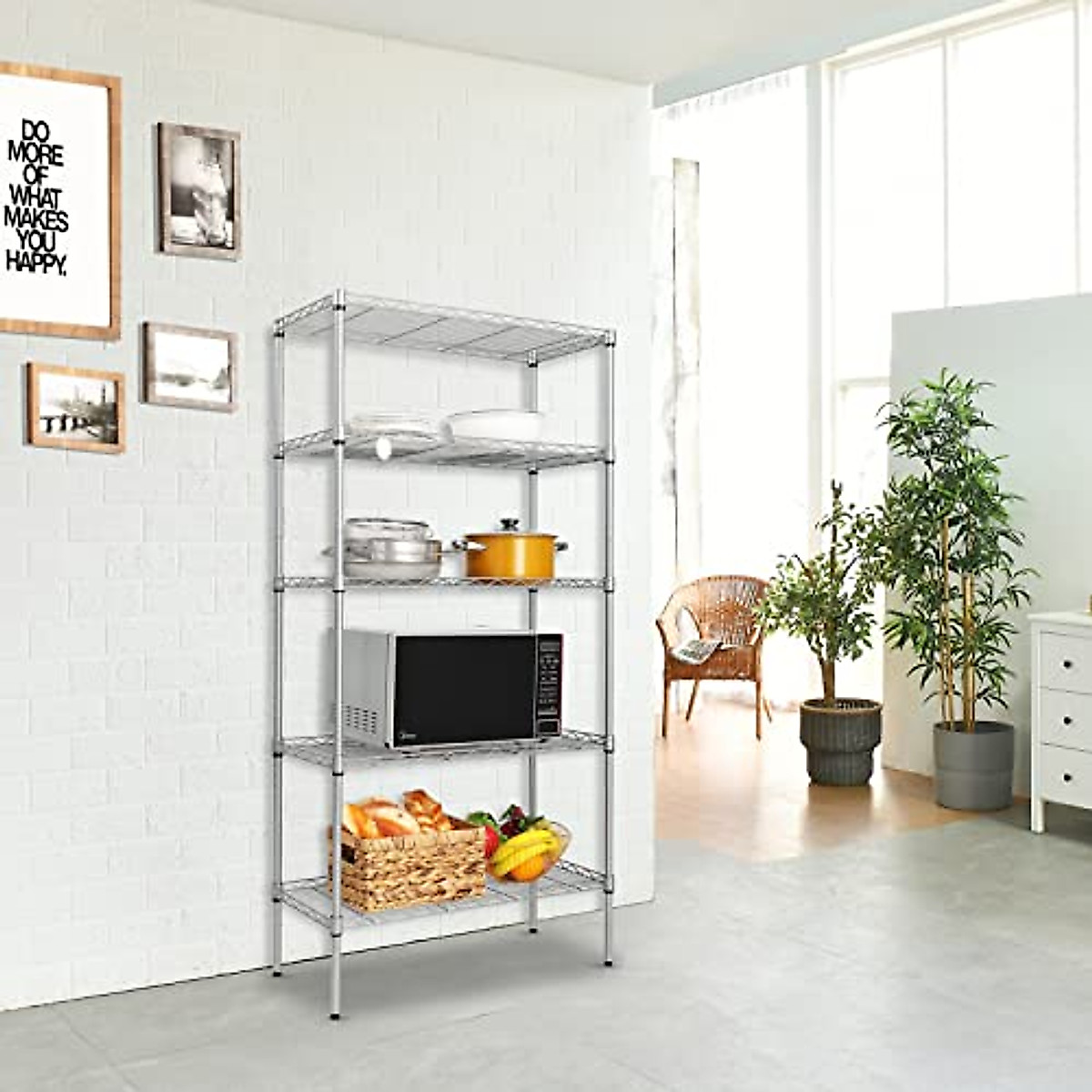 Karl home 5-Shelf Metal Shelves Heavy Duty Adjustable Wire Shelving Unit, 551Lbs Capacity Freestanding Storage Rack for Kitchen, Laundry, Bathroom, Garage, Living Room (Silver)