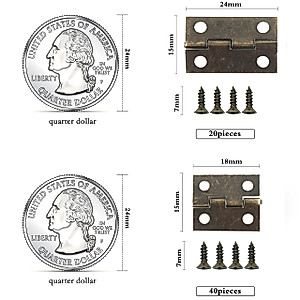 60Pcs Small Mini Hinges for Wooden Box, Crafts, Jewelry Box, Bird House, Bronze Small Box Hinges with 260 Pcs Screws