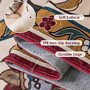 CHOSHOME Washable Rug 5x7 Vintage Boho Medallion Area Rugs with Non-Slip Backing Soft Stain Resistant Non-Shedding Low-Pile Floor Carpet Mat for Living Room Bedroom Kitchen Home Office,Red/Multi