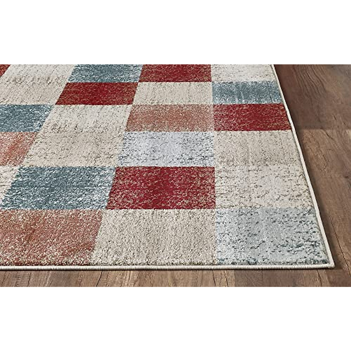 New Home Stain Resistant Checkered 9' x 12' Area Rug in Brown