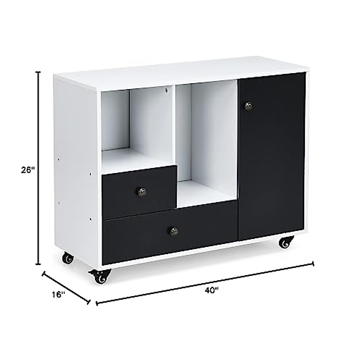 Giantex Mobile File Cabinet on Wheels - Lateral Filing Cabinet with Drawer, Open Shelves, Lockable Wheels, Printer Stand for Letter/Legal/A4 Size Files, Office Storage Cabinet (Round Knob)