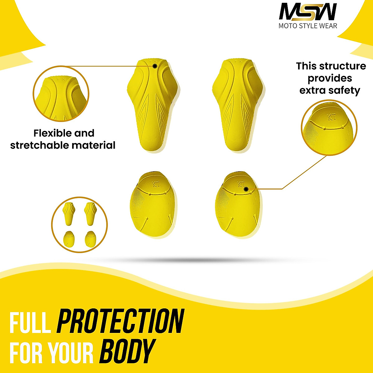 4PC CE Level 2 Elbow and Shoulder Certified Armor Pads Set, Level 2 Approved Men’s Biker Shoulder, and Elbows Protector for Motorcycle Jackets and Pants.