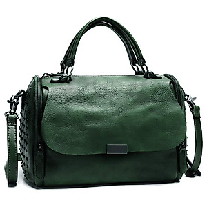 IVTG Genuine Leather Satchel Bag for Women Vintage Handmade Top Handle Crossbody Handbag (Green)