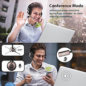 Earbay Wireless Headset, Bluetooth Headsets with Microphone Noise Cancelling, On Ear Headphones with Mic Mute, Handsfree PC Headsets for Zoom/Ms Teams/Skype/Dual Connect/Laptop/iPhone/Tablet