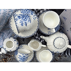 BTaT- Blue Dream Tea Set, Tea cups (8oz), Tea Pot (48oz), Creamer and Sugar Set, Gift box, China Tea Set, Tea Service, Tea Cups and Saucer Set, Tea Set for Adults, Porcelain Tea Set
