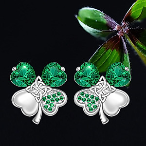 St Patricks Day Earrings Shamrock Earrings Four Leaf Clover Studs for Women Sterling Silver Celtic Knot Green Irish Shamrock Jewelry Charms Lucky Gifts