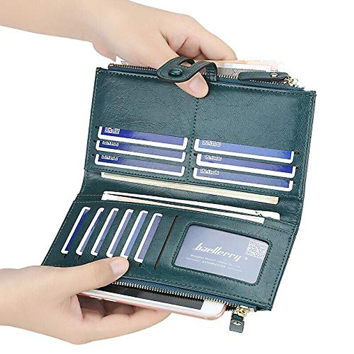 MICROSEVEN Women's Women Large Capacity Leather Double Zipper Long Purse Wallet Phone Bag (Baby Pink)