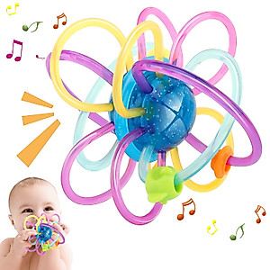 Zooawa Baby Teether, Soft Rattle and Sensory Ball Teething Toy for Pain Relief, BPA-Free Teether Ball Rattle Toy for Infants and Toddlers All Ages, Easy to Hold, Translucent