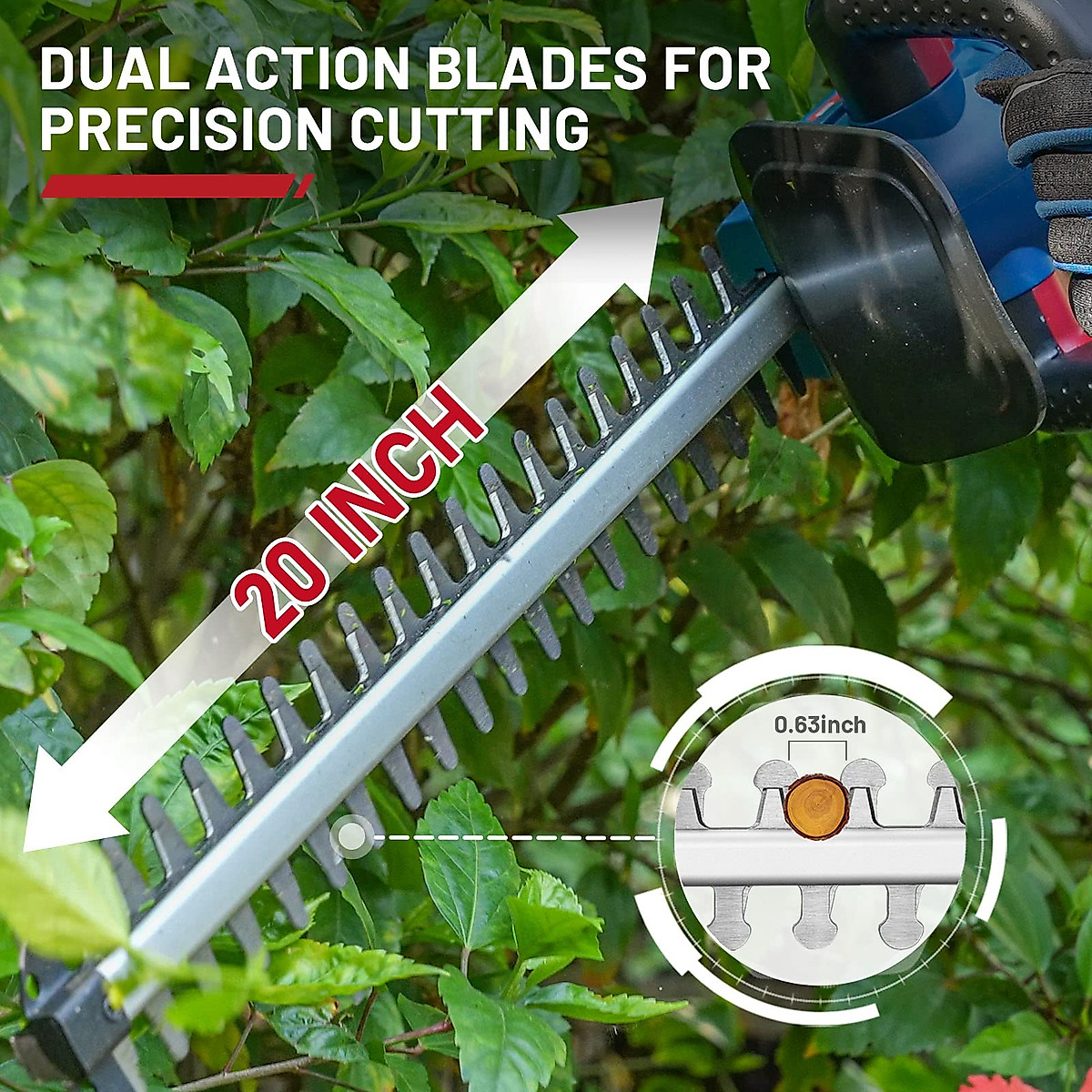 Enhulk Cordless Hedge Trimmer, Electric Bush Trimmer with 20" Dual-Action Blades, 5/8" Cutting Capacity, Handheld Shrub Trimmer for Garden Work, 20V 2.0Ah Battery and Charger Included