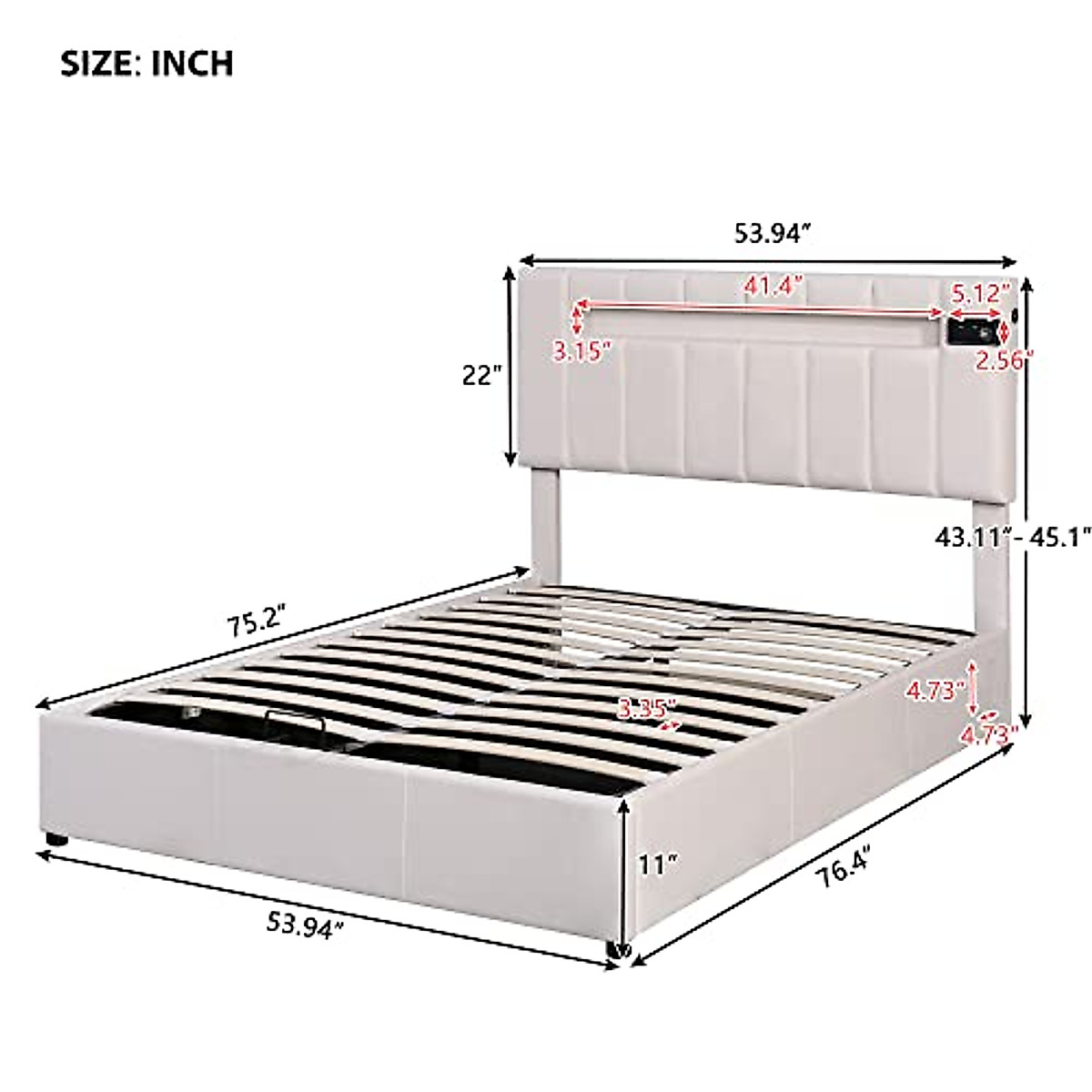 LUMISOL Upholstered Full Size Platform Bed with LED Light, Bluetooth Player and USB Charging, Velvet Bed Frame with Hydraulic Storage and Slat Support, for Kids, Teens, Bedroom, Beige