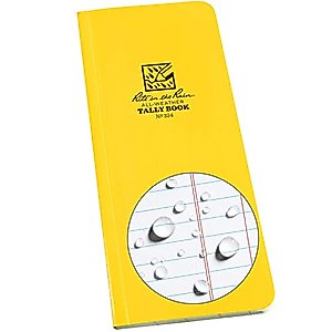 Rite in the Rain Weatherproof Soft Cover Tally Notebook, 3 1/2" x 8", Yellow Cover, Tally Pattern (No. 324), 8 x 3.5 x 0.375