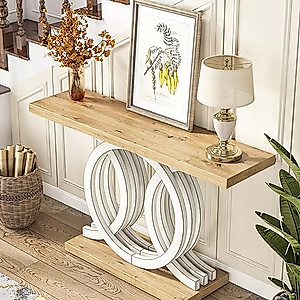 Tribesigns 55 in Console Table with Geometric Base, Modern Hallway Table, Wooden Entryway Table, Foyer Sofa Table, Unique Long Accent Table for Decoration and Organization (White) Brand