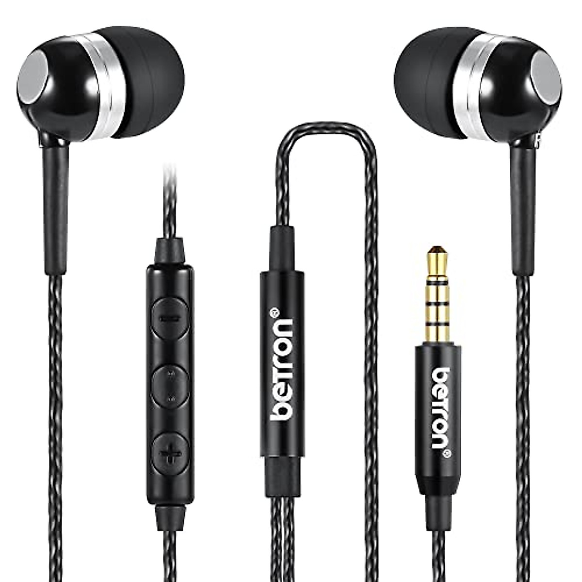 Betron in-Ear Headphones with Microphone - Balanced Audio Lightweight Tangle-Free Cord, Wired 3.5mm Jack