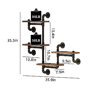 MAIKAILUN Industrial Floating Pipe Wall Mounted Shelves Rustic Modern Wood Shelving Bookcase 4 Layer Ladder Hanging Bookshelf for Home Bathroom Office Kitchen Decor(D)