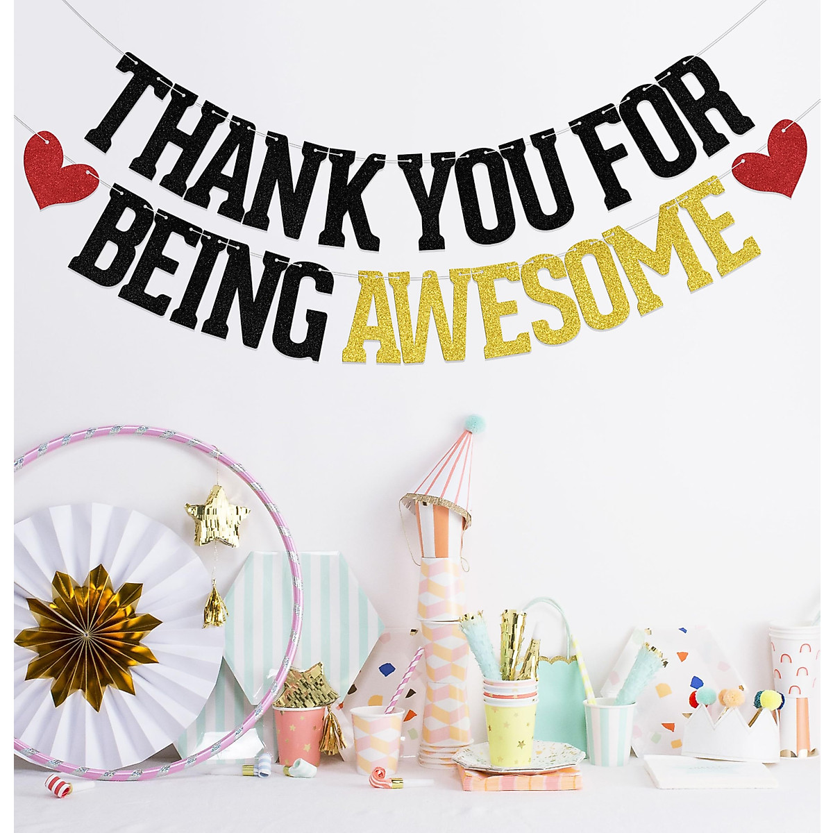KEWUFD Thank You for Being Awesome Banner Black Glitter We Will Miss You Banner Thank You For Being Awesome Banner For Graduation/Farewell/Going Away Party Decoration Supplies For Men/Women