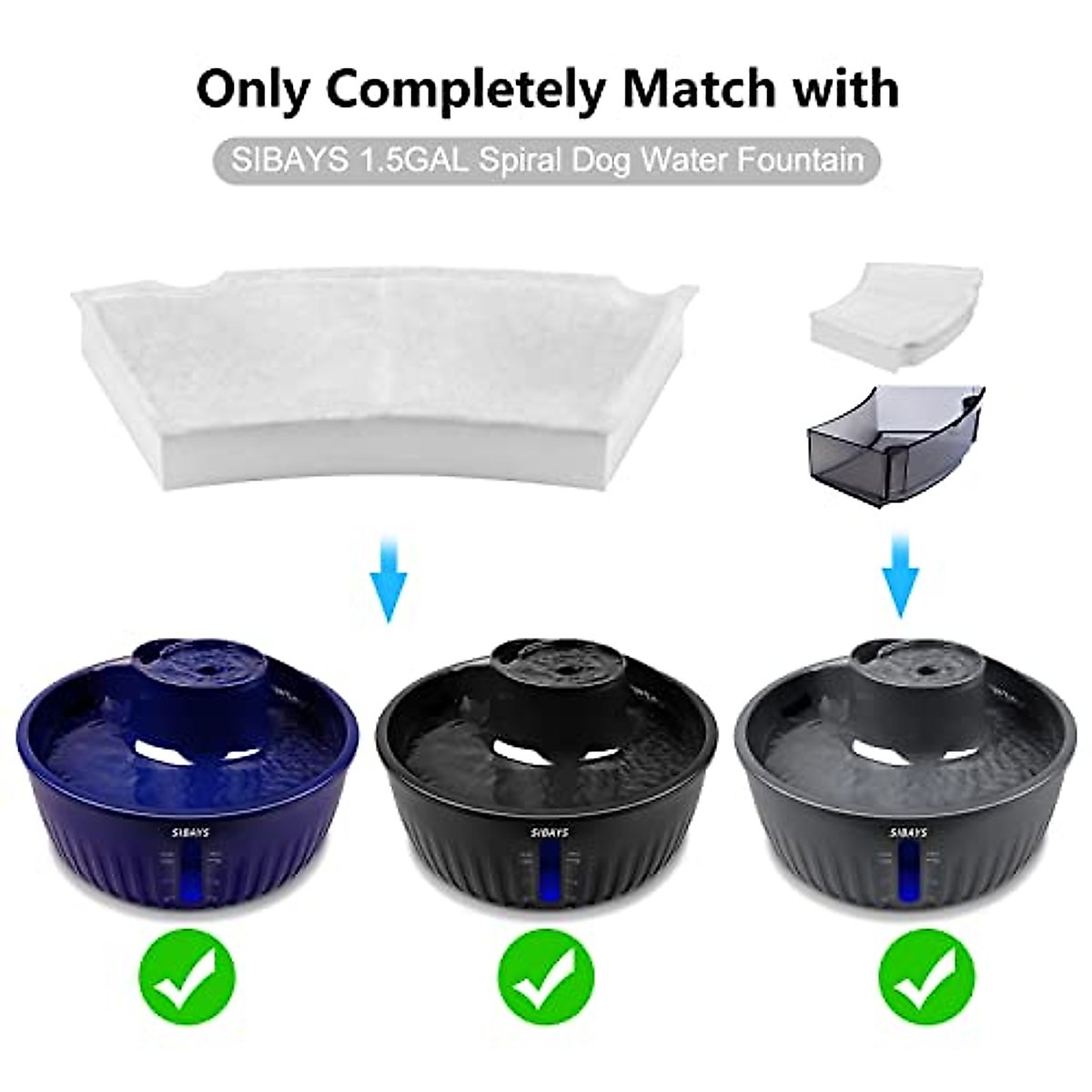 8 Pack Replacement Filter Sets【Filter&Sponge&Filter bag】 for SIBAYS 5.8L/200oz Large Automatic Pet Water Fountain,Coconut Shell Activated Carbon and PP Cotton