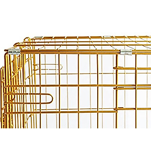 HOMEY PET Gold Color Folding Design Dog Crate Puppy Kennel with Removable Floor Grid and Pull Out Tray