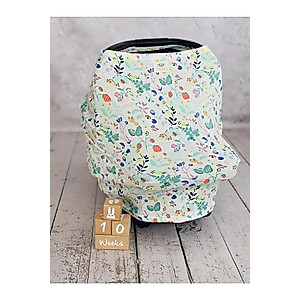 Car Seat Canopy Infant Carseat Canopy, Nursing Breastfeeding Cover, Stretchy Carrier Covers for Stroller/High ChairMulti Use Baby Breastfeeding Covers, Boys and Girls Shower Gifts (Flower)