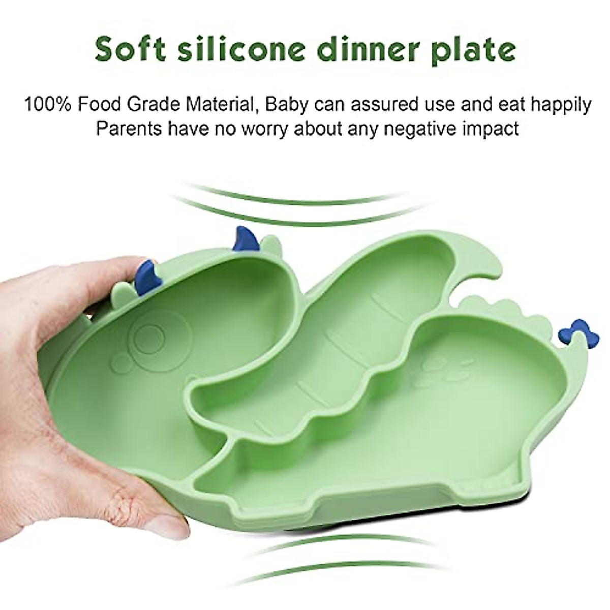 Linowos Silicone Suction Plate for Toddlers - Self Feeding Training Divided Plate Dish and Bowl for Baby and Toddler, Fits for Most Highchairs Trays (Green)