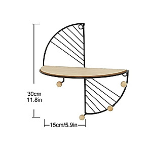 WYSRJ Floating Shelves Wall Mounted Half Round Wall Shelf Wood and Metal Semi-Circle Wall Hanging Shelf Decorative Shelves for Wall Living Room Bathroom Kitchen