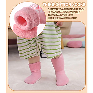 LANLEO Baby Girls Boys Non Slip Socks with Grips Toddler Kids Unisex Warm Thick Cotton Ankle Crew Socks with Grippers 6 Pairs Color A,3-12 Months