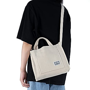 Century Star Corduroy Small Mini Tote Bag Crossbody for Women Handbag Fashion Casual Eco Travel Shoulder Bag White One Size