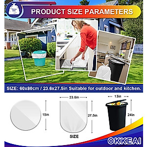 OKKEAI 8 Gallon Trash Bags 30L Garbage Bags Medium White Kitchen Trash Bags Wastebasket Liners for Bathroom,Home Office, Lawn,60 Count,Clear (Fits 7-10 Gallon Bins)