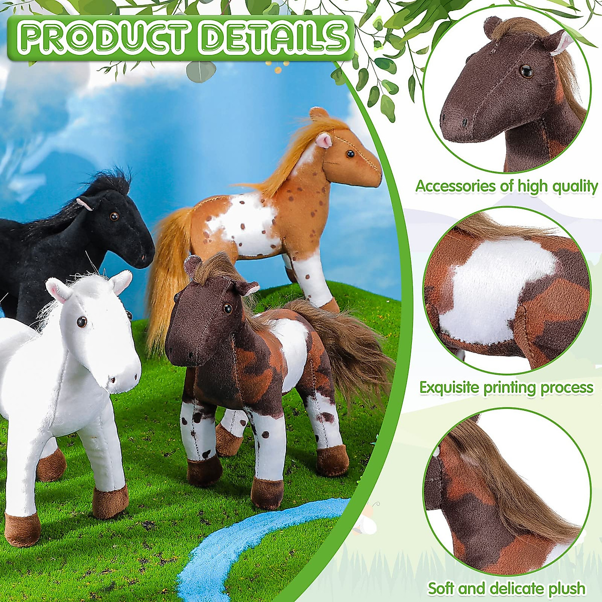 4 Pcs Stuffed Horse Toy 8 Inch Horse Plush Stuffed Horse Animals Cute Plush Horse Assorted White Stuffed Horse Toy Brown Plush Animals Gifts Party Favors Supplies Decoration