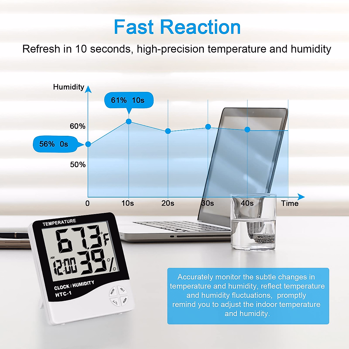 Digital Thermometer Hygrometer, Tuecota Temperature Humidity Monitor with Max/Min Record Function, Indoor Thermometer Humidity Gauge for Living Room, Warehouse, Baby Room, Office, Garden