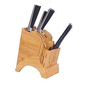 HomDSim Bamboo Knife Block Without Knives Knife Storage Organizer and Holder for Knives Scissors and Sharpening Rod