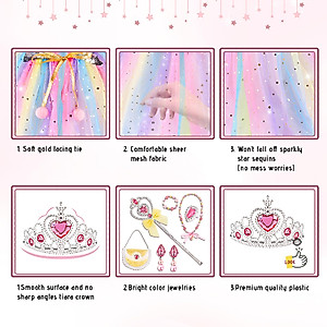 kidzkube Princess Dress up for Girls Ages 4-6, Princess Cape Clothes with Crown, Toddler pricess Dress for Birthday Gift, dress up clothes for girls Age 3 4 5 6 7 8(Colorful)