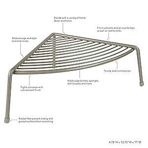 Spectrum Diversified Euro Corner Cabinet & Bathroom, Sturdy Steel Kitchen Shelf for Modern Storage, Kitchen & Bathroom Sink Organizer, Satin Nickel