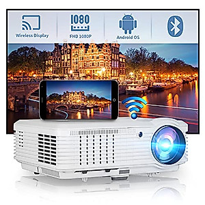 Native 1080p Full HD WiFi Bluetooth Projector, High Brightness Gaming Projectors Outdoor Movie Night, Android OS TV Projector App Netflix Airplay, Compatible with Android/iOS, TV Stick, DVD, PC, HDMI