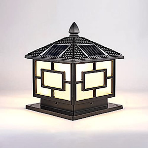CraftThink LED Solar Post Light Outdoor, Antique House Shaped Design Lamp Fixture with Acrylic Shade for Garden Yard Post Pole Pillar Mount Landscape Light Fixture-Black 12" Wide