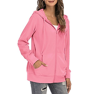 GOCHIC Womens Full Zip Hoodies Long Sleeve Oversized Basic Drawstring Hooded Sweatshirt Lightweight Loose Fit 2023 Fall Winter Hoody Jackets with Pockets Pink Small