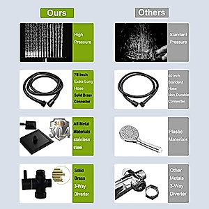 All Metal Rain Shower Head With Handheld Spray, 78" Extra Long Hose, High Pressure Rainfall Showerhead Combo With Holder(8" Square Matte Black)