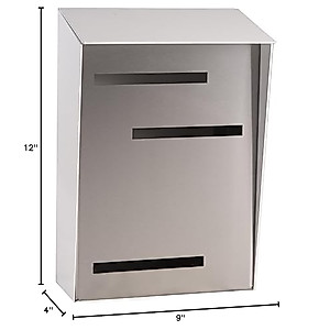 Mid Century Wall Mounted Mailbox - Vintage Retro Design, Large Size, White/Silver Finish