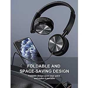 Nasuque Headphones with Microphone, Foldable Wired Headphones with Deep bass, Adjustable Headband and Noise Isolation for Smartphone Computer Laptop Chromebook MP3/4, (Black Gray)