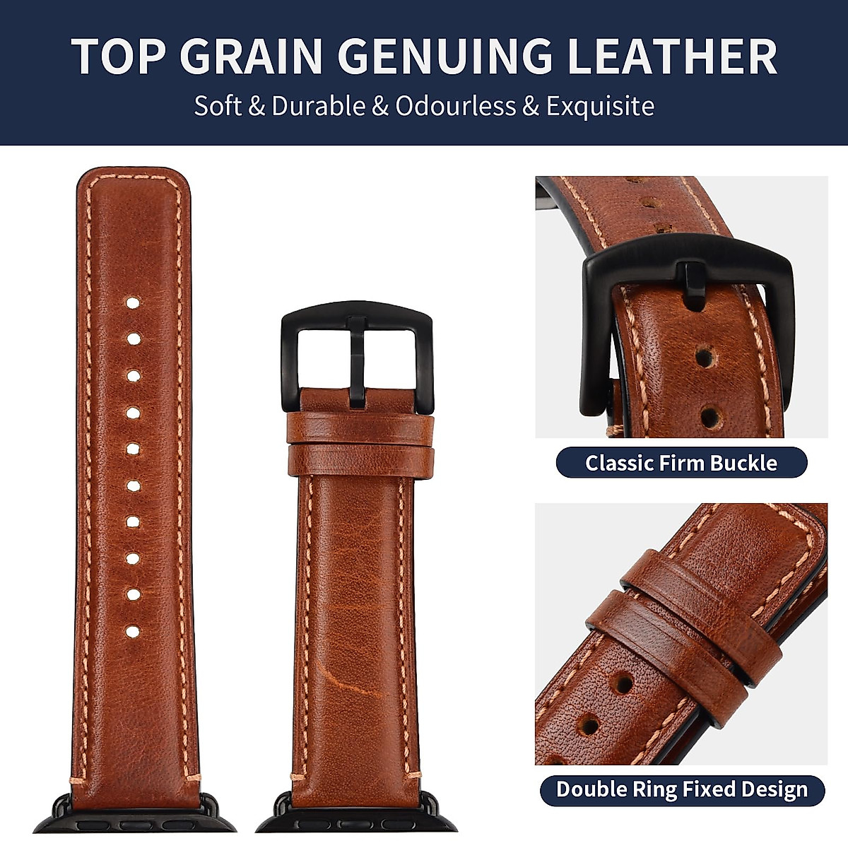 Wristitani Compatible With Apple Watch Band 49mm 45mm 44mm 42mm 41mm 40mm 38mm, Oil Wax Leather Watch Band for iWatch Series 9/8/7/6/SE/5/4/3/2/1, Vintage Replacement Wristband for Men Women