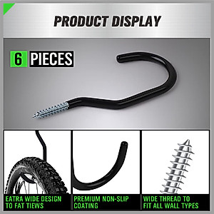 SWANLAKE 6 Pack Heavy Duty Bike Hook, 6 inches, Capacity 100 LBS, Bike Hooks for Garage Wall and Bike Hooks for Garage Ceiling
